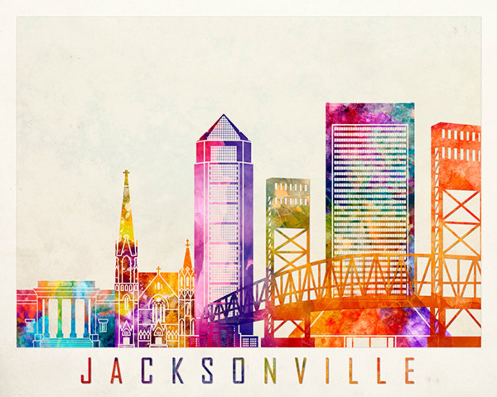 Jacksonville Landmarks Watercolor Poster - Fine Art Print Glicee Poster ...