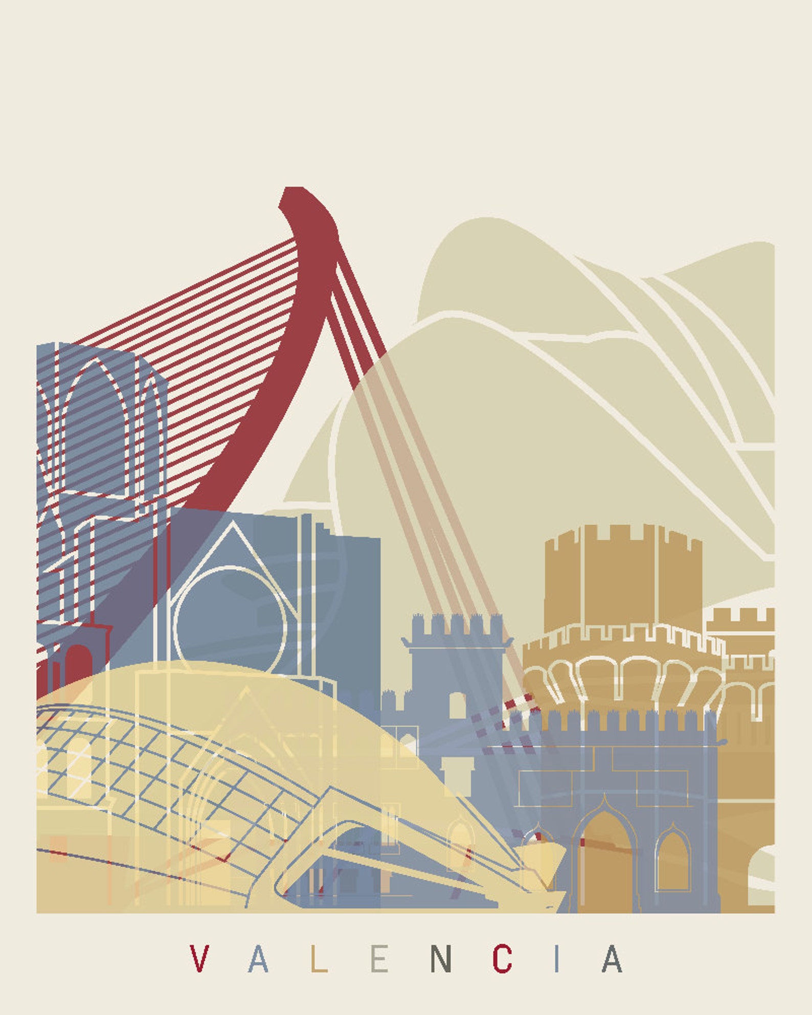 Valencia Skyline Poster - Fine Art Print Glicee Poster Decor Home Gift ...