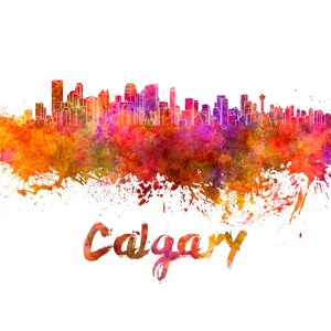 Calgary Skyline in Watercolor Over White Background With Name of City ...