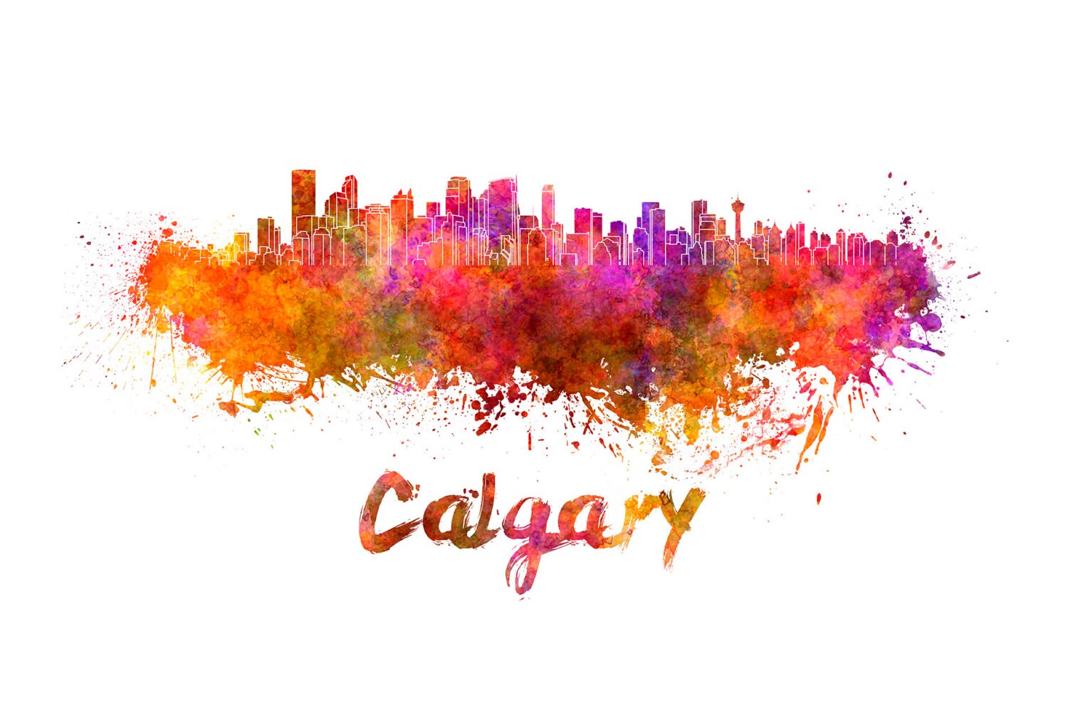 Calgary Skyline in Watercolor Over White Background With Name - Etsy