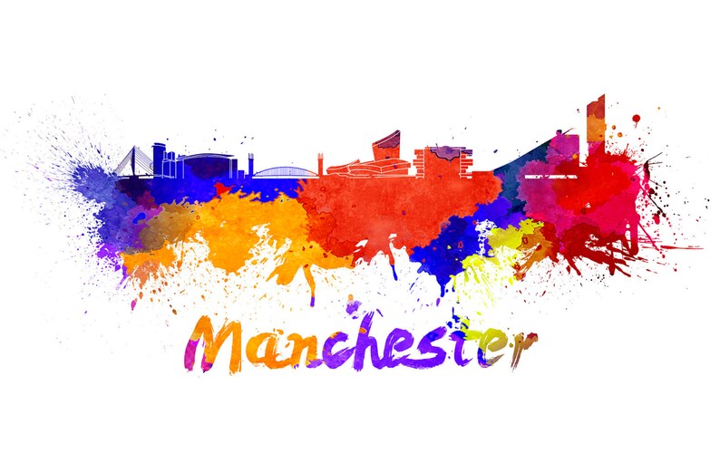 Manchester Skyline in Watercolor Over White Background With - Etsy