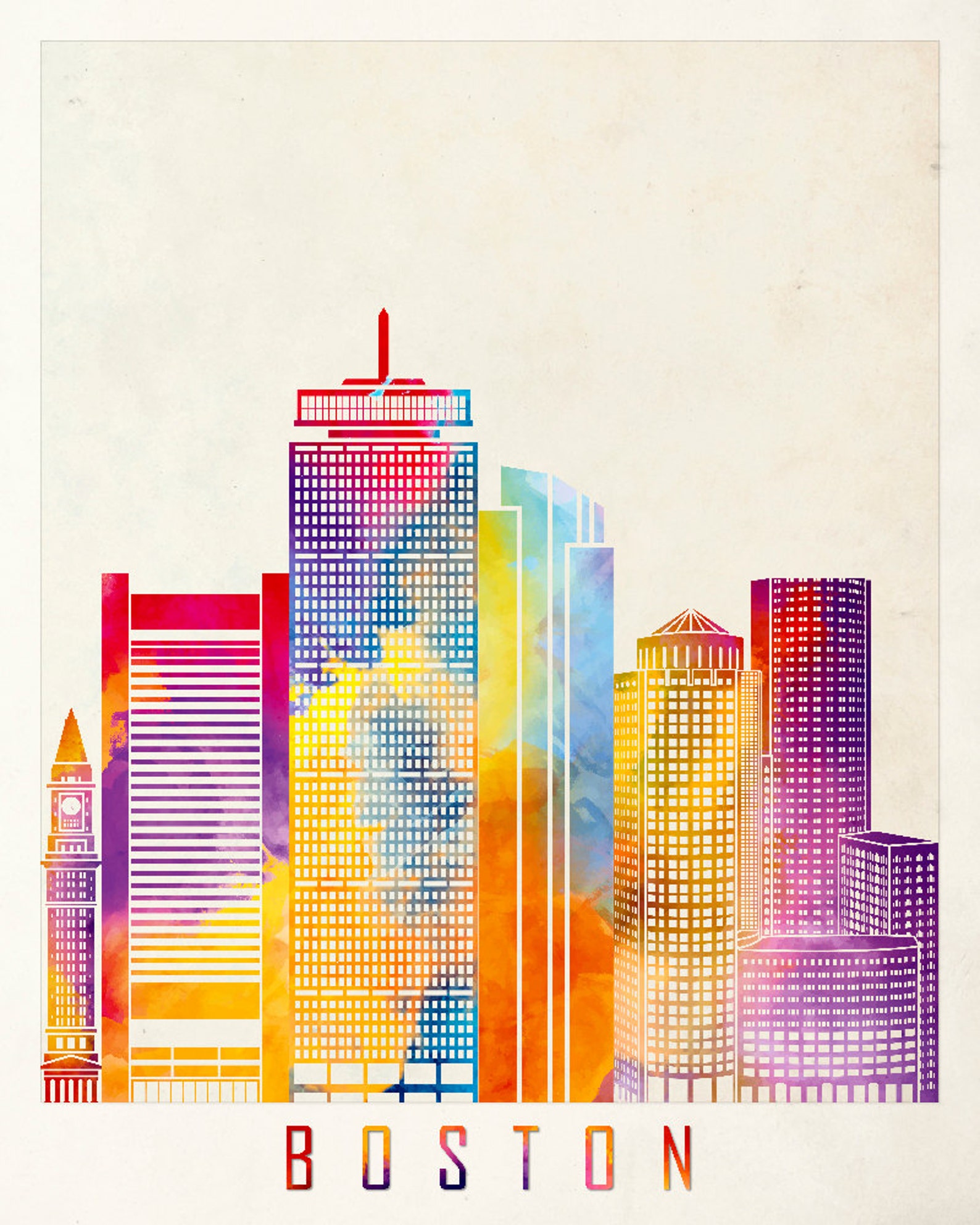 Boston Landmarks Watercolor Poster - Fine Art Print Glicee Poster Decor ...