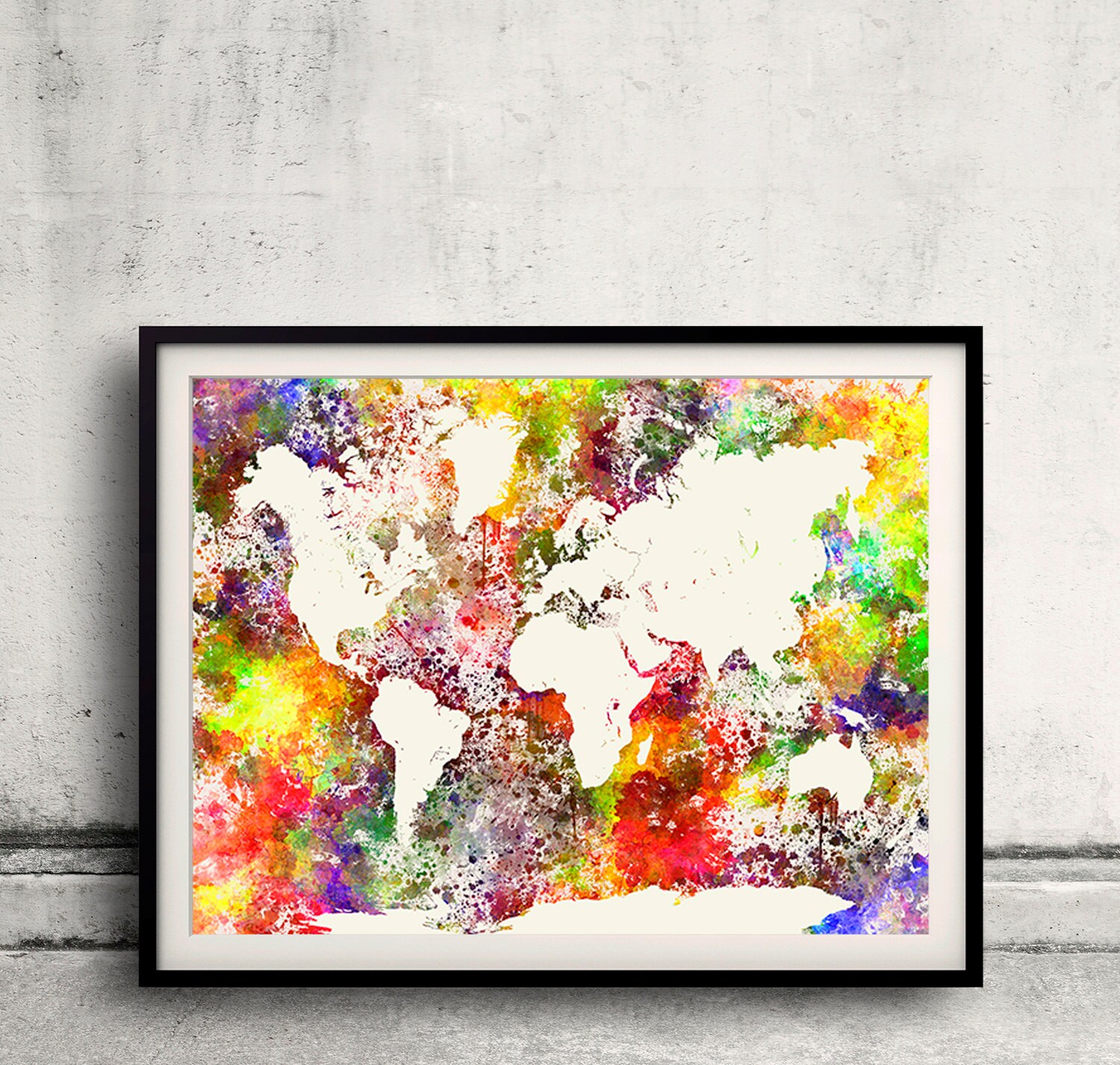 World map in watercolor painting abstract splatters SKU 0403 | Etsy