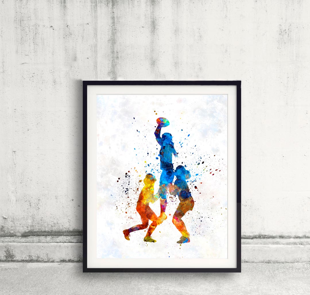 Rugby Women Player 01 - Poster Watercolor Wall Art Gift Splatter Sport ...