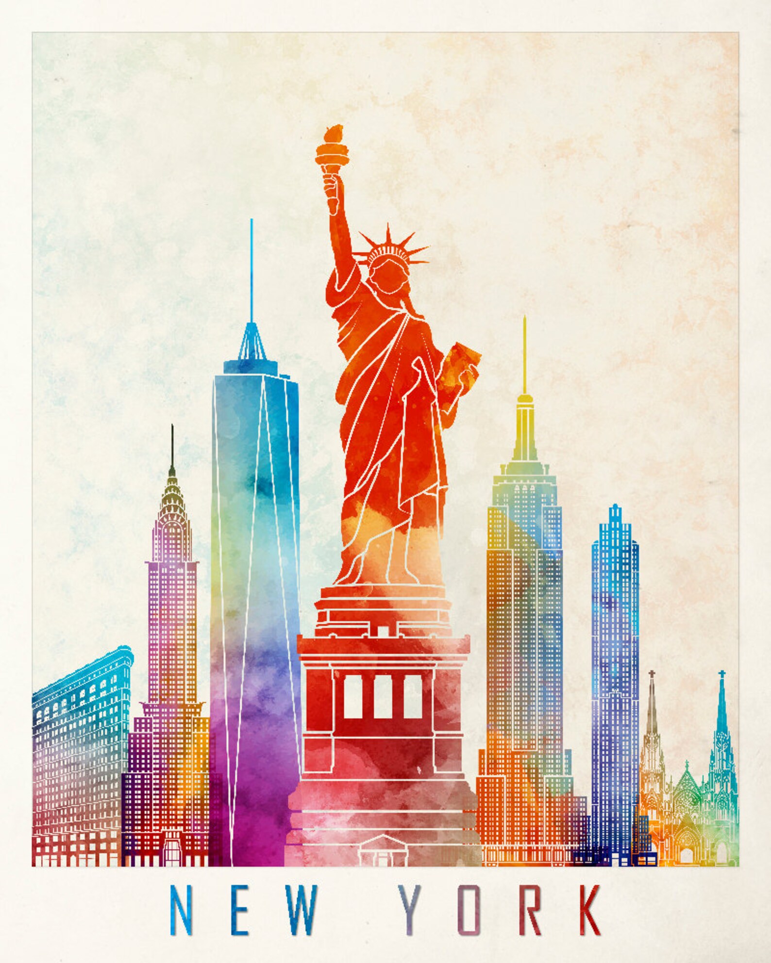New York Landmarks Watercolor Poster Fine Art Print Glicee - Etsy