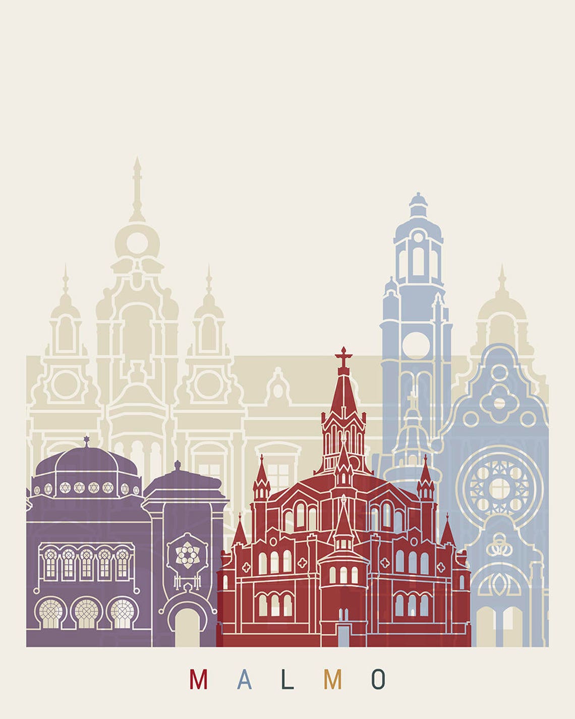 Malmo Skyline Poster - Fine Art Print Glicee Poster Decor Home Gift ...