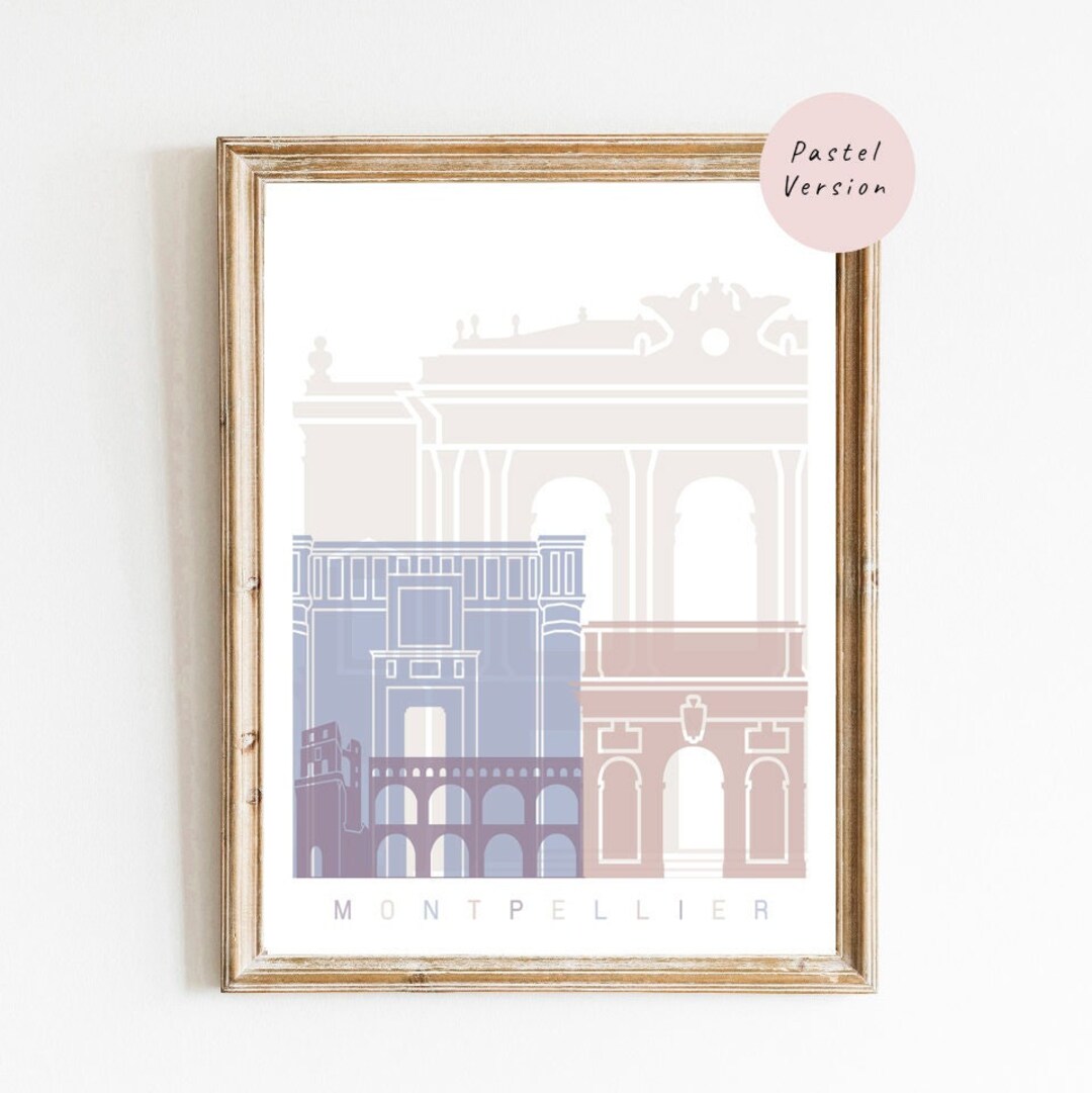 Montpellier Poster Skyline Landmarks and Monuments Pastel Tones- SKU ...