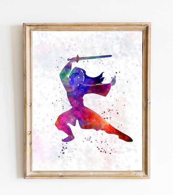 Mulan Poster in Watercolor Children Cartoon Fine Art Print | Etsy