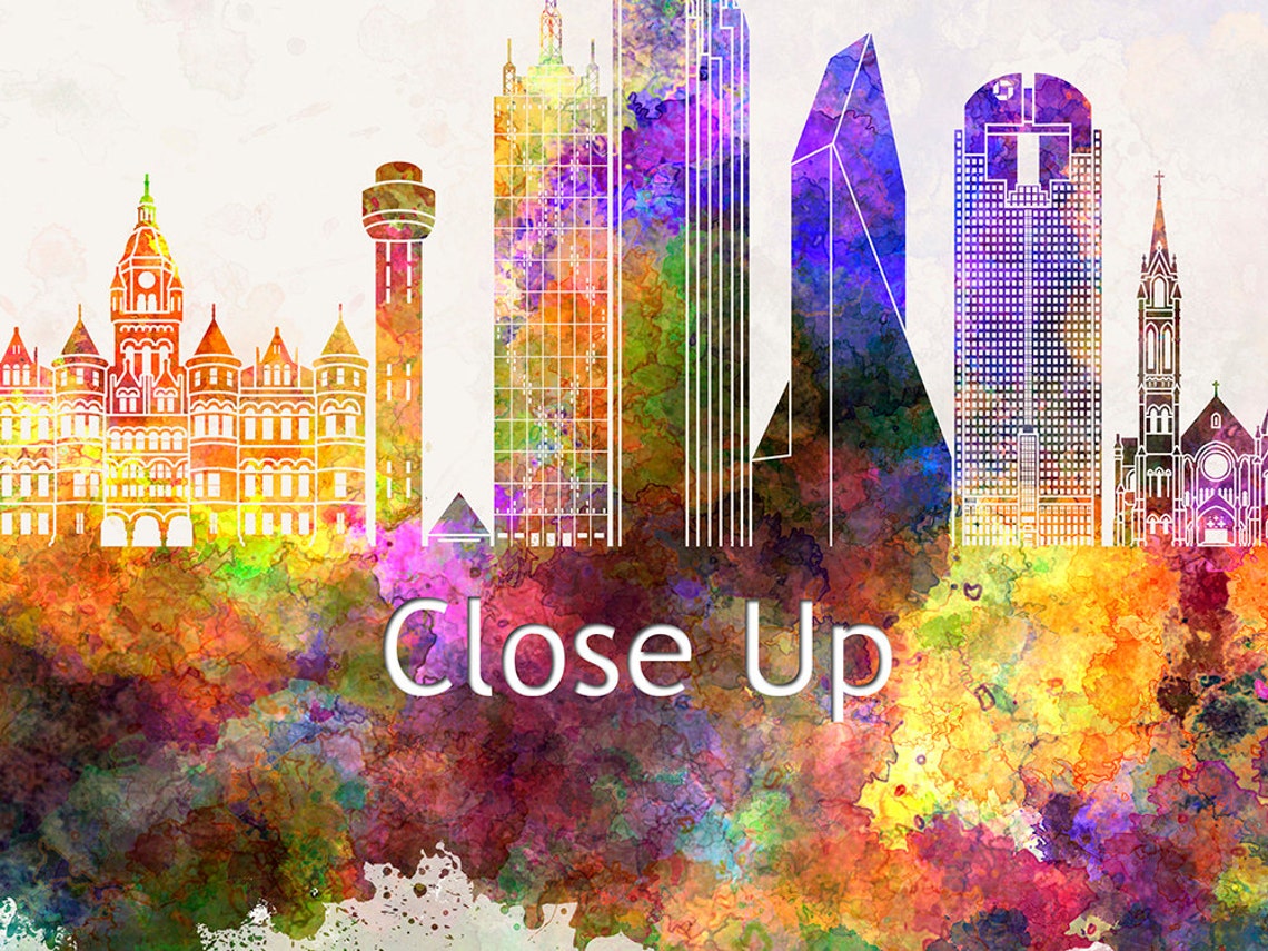Dallas Skyline in Watercolor Background - Fine Art Print Glicee Poster ...