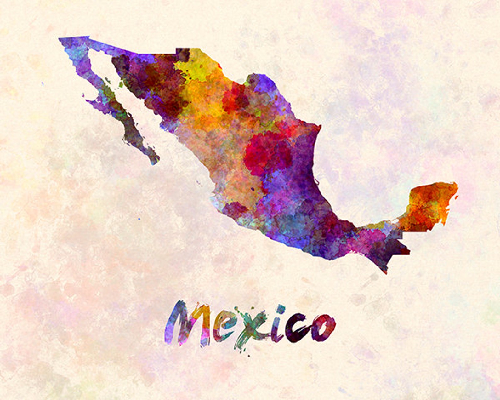 Mexico Map in Watercolor Fine Art Print Glicee Poster | Etsy