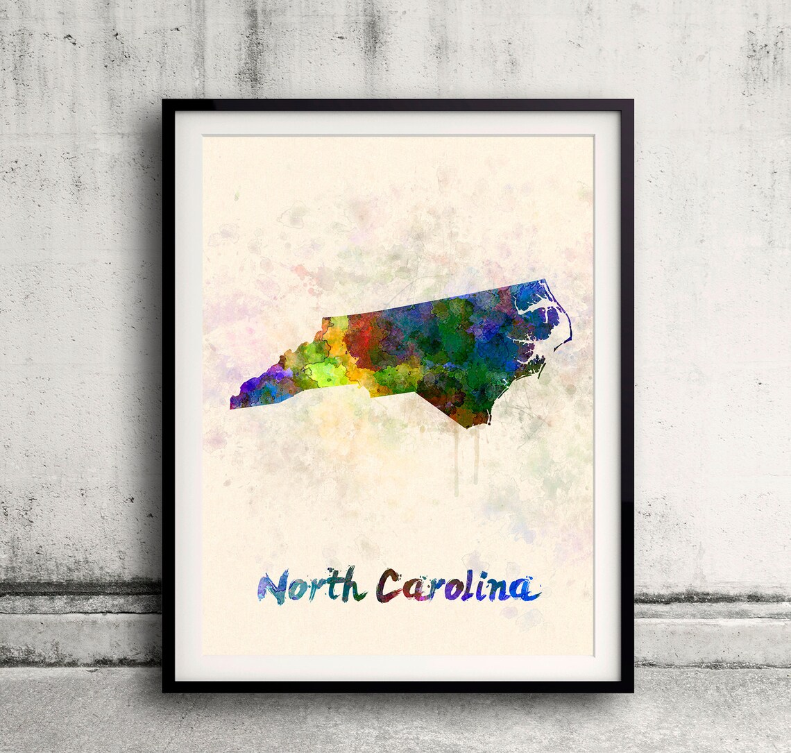 North Carolina State Map in Watercolor on Warm Background | Etsy
