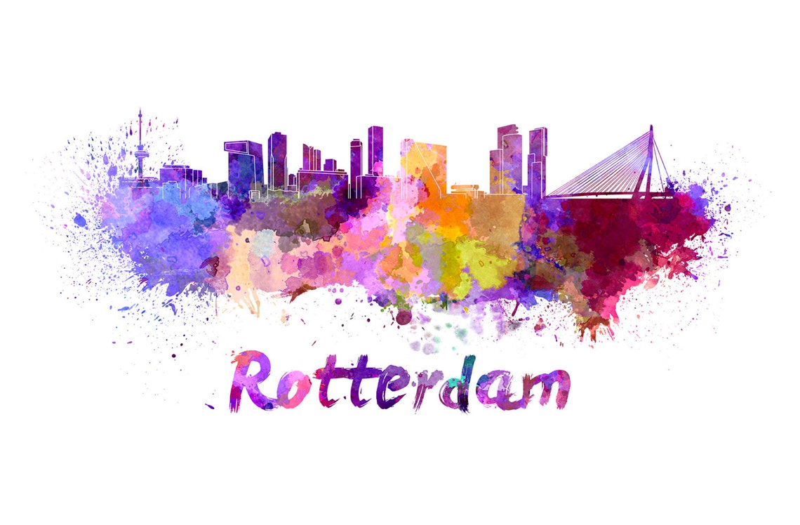 Rotterdam Skyline in Watercolor Over White Background With - Etsy