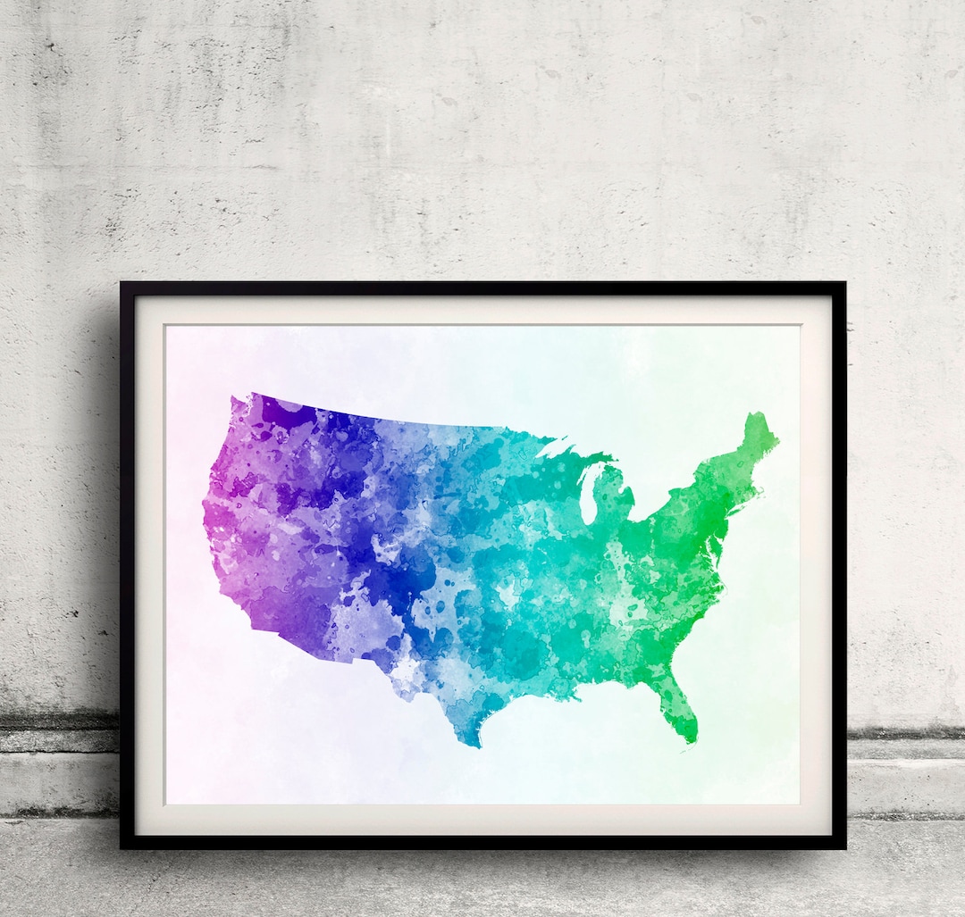 United States Map in Watercolor Painting Abstract Splatters Fine Art ...