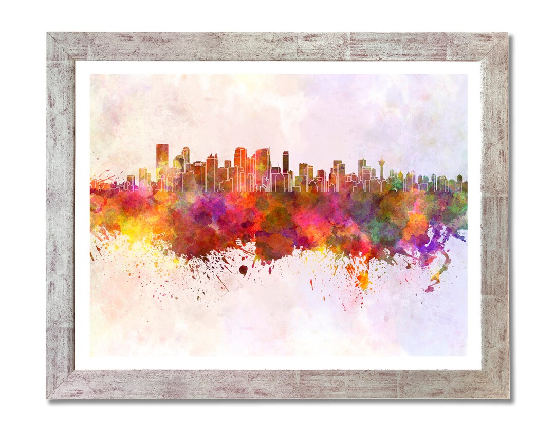 Calgary Skyline in Watercolor Background SKU 0137 - Etsy