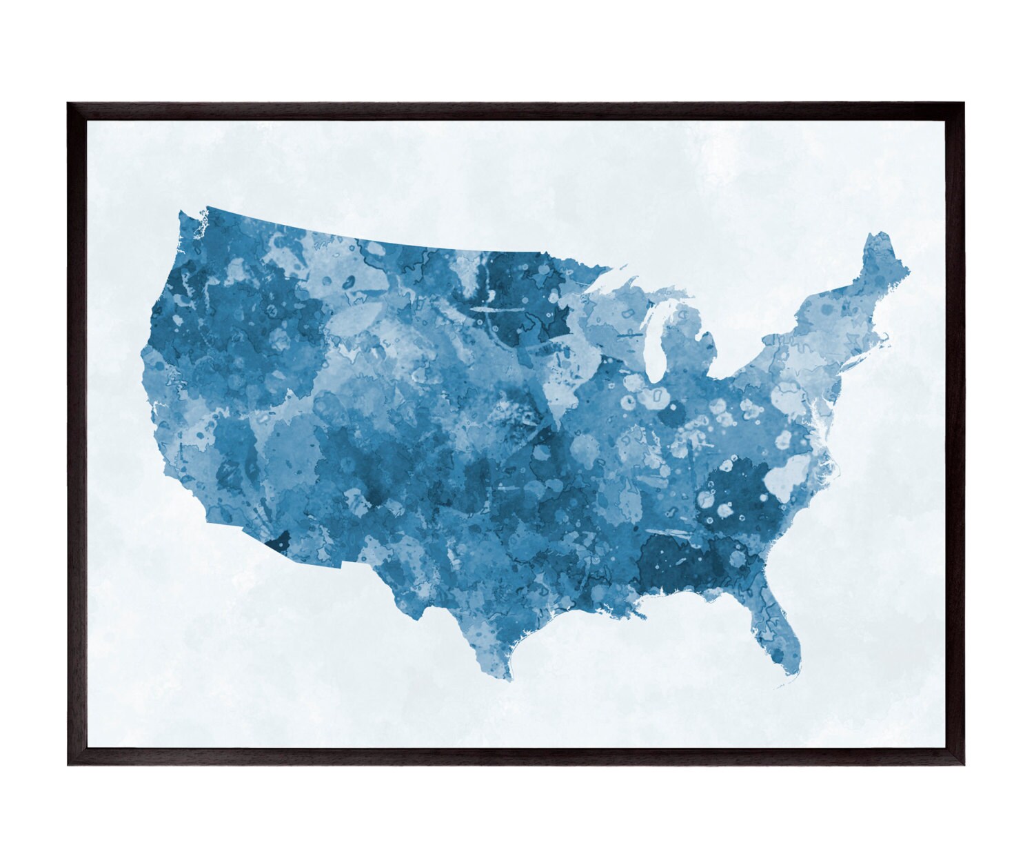 United States map in watercolor blue painting abstract | Etsy