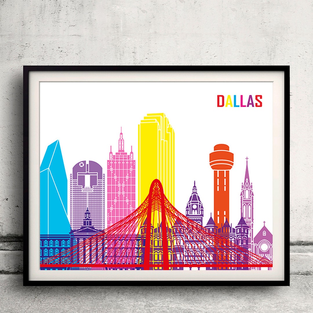 Dallas Pop Art Skyline Fine Art Print Glicee Poster Decor Home Gift ...