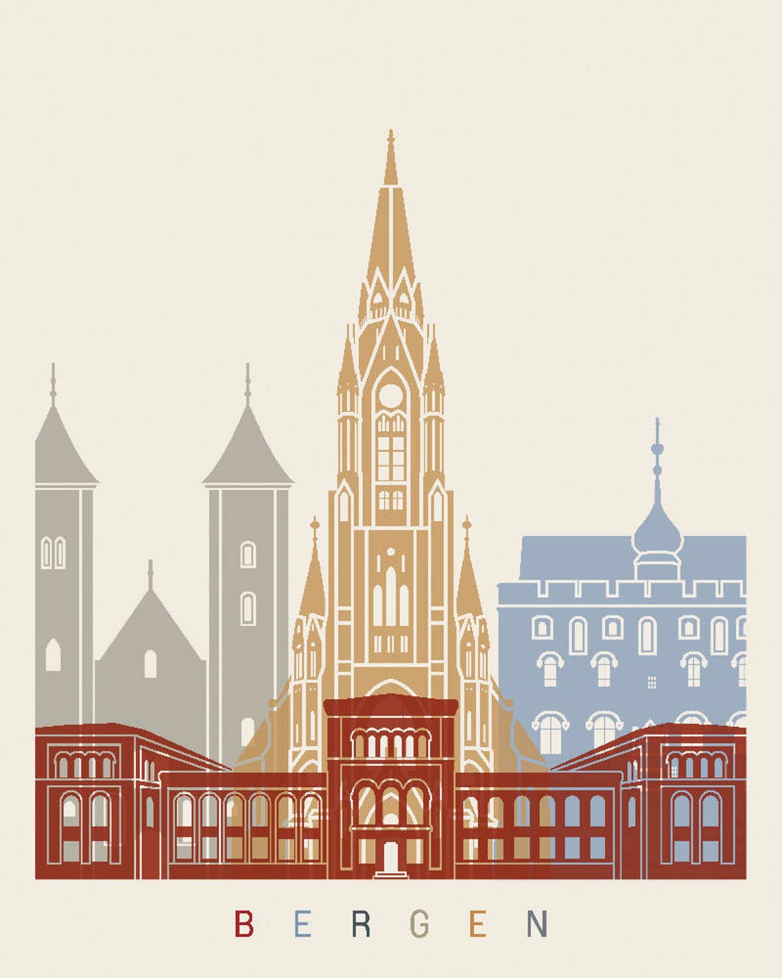 Bergen Skyline Poster Fine Art Print Glicee Poster Decor | Etsy