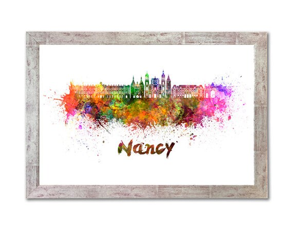 Nancy Skyline in Watercolor Over White Background With Name of | Etsy