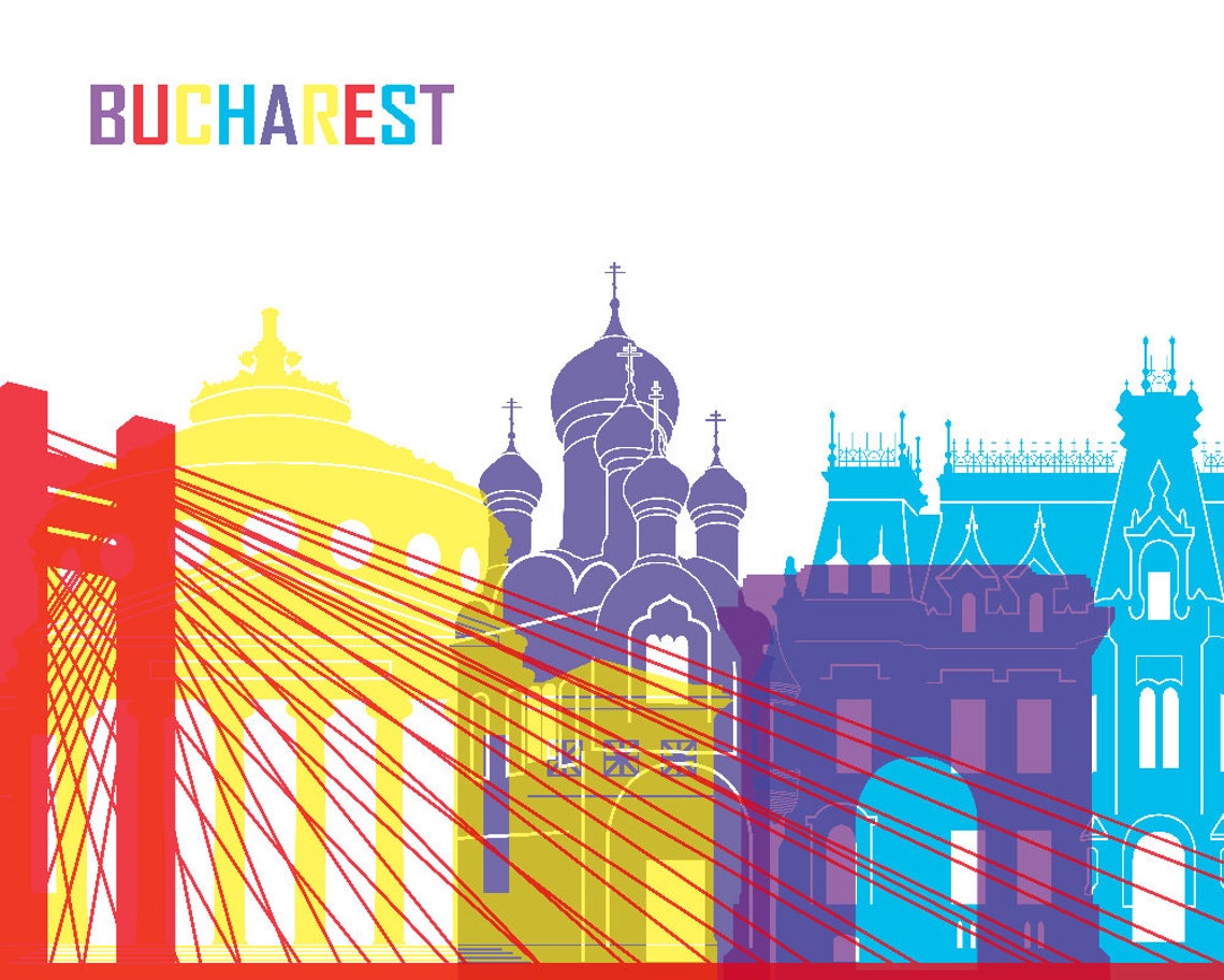 Bucharest Pop Art Skyline Fine Art Print Glicee Poster Decor - Etsy