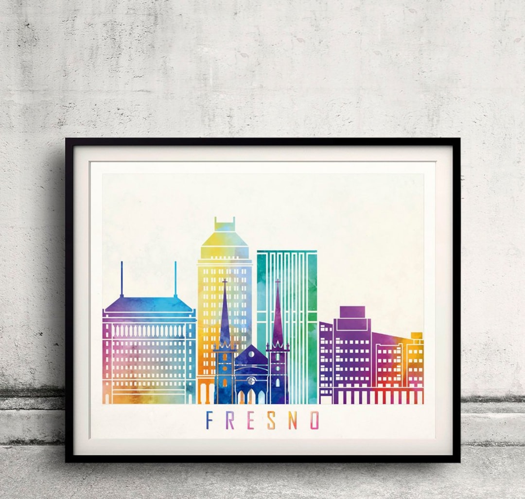 Fresno Landmarks Watercolor Poster - Fine Art Print Glicee Poster Decor ...
