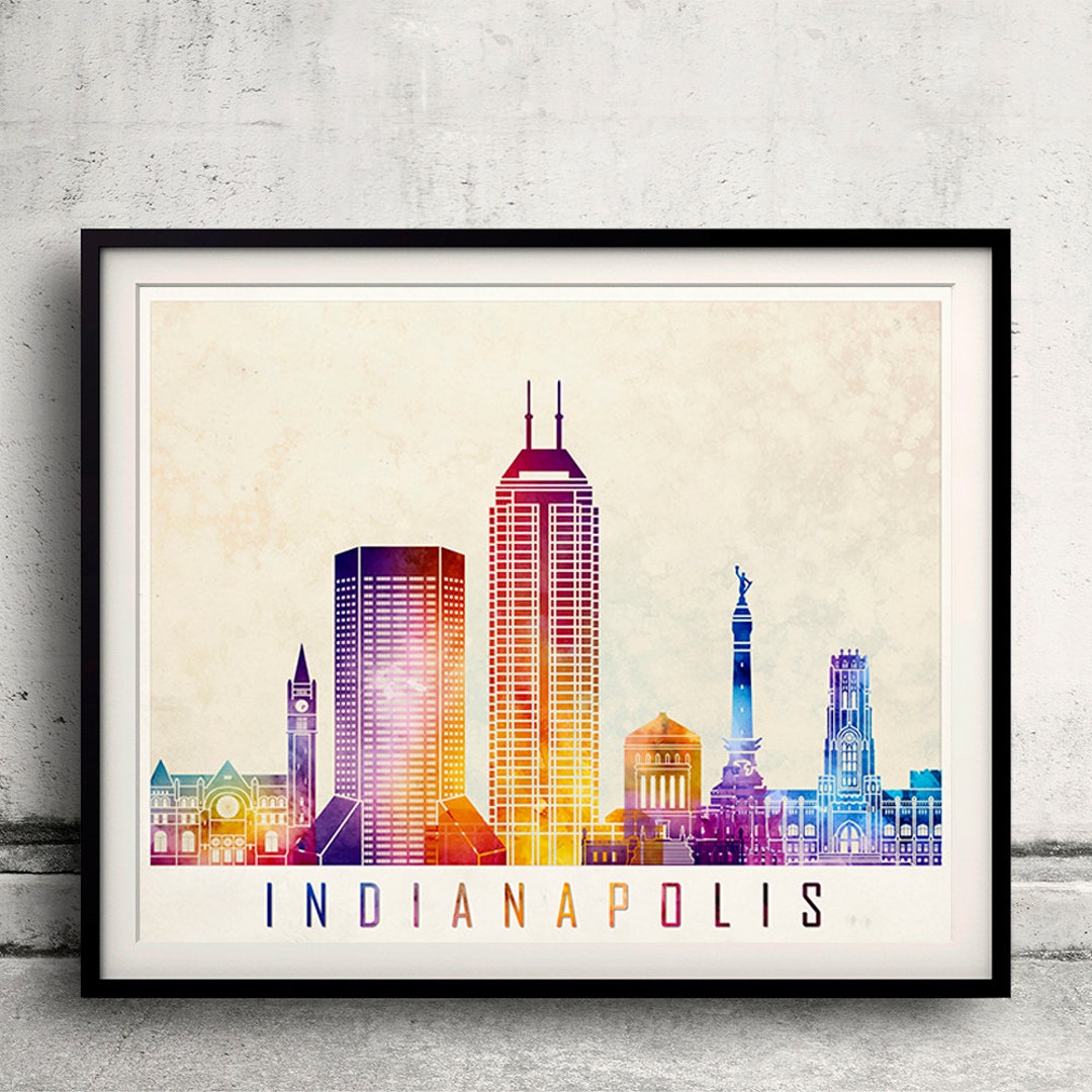 Indianapolis Landmarks Watercolor Poster - Fine Art Print Glicee Poster ...
