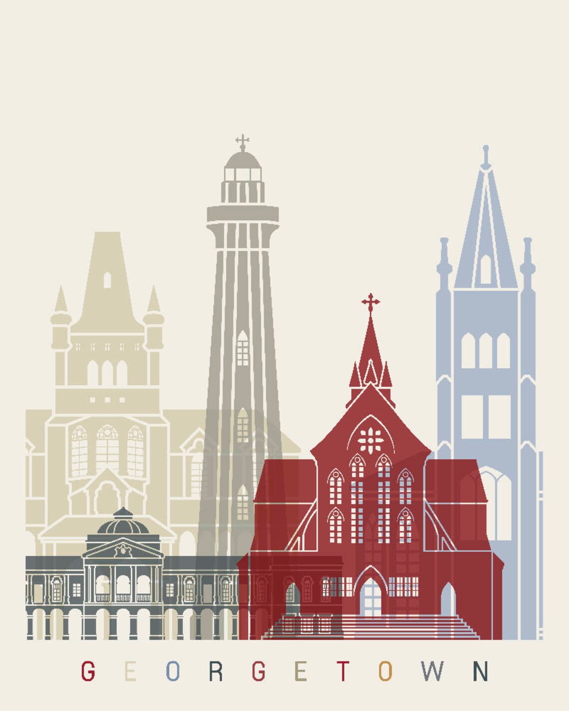 Georgetown Skyline Poster Fine Art Print Glicee Poster Decor - Etsy
