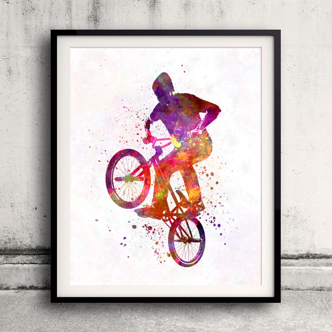 Man Bmx Acrobatic Figure in Watercolor Fine Art Print Glicee - Etsy