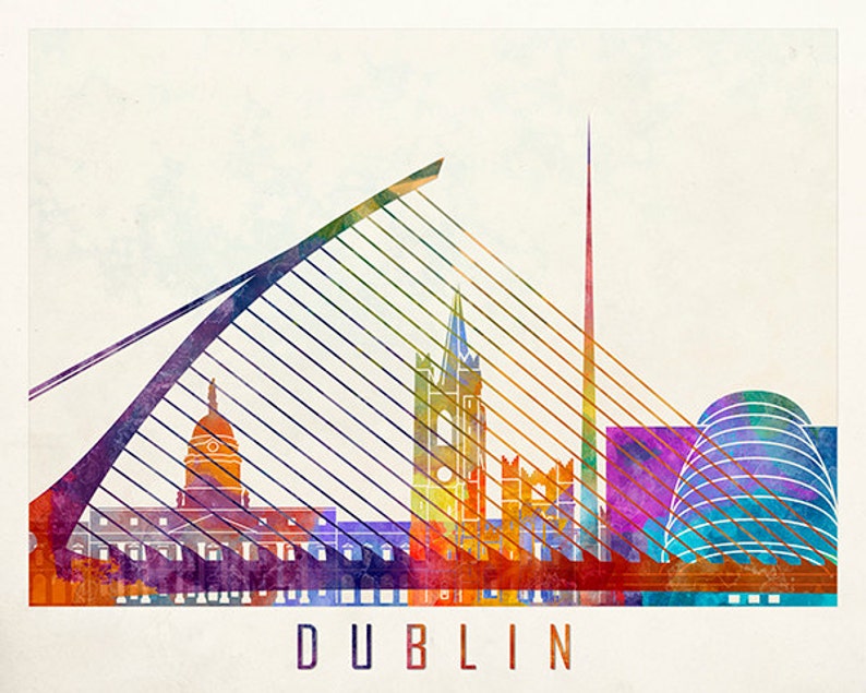 Dublin Landmarks Watercolor Poster Fine Art Print Glicee - Etsy