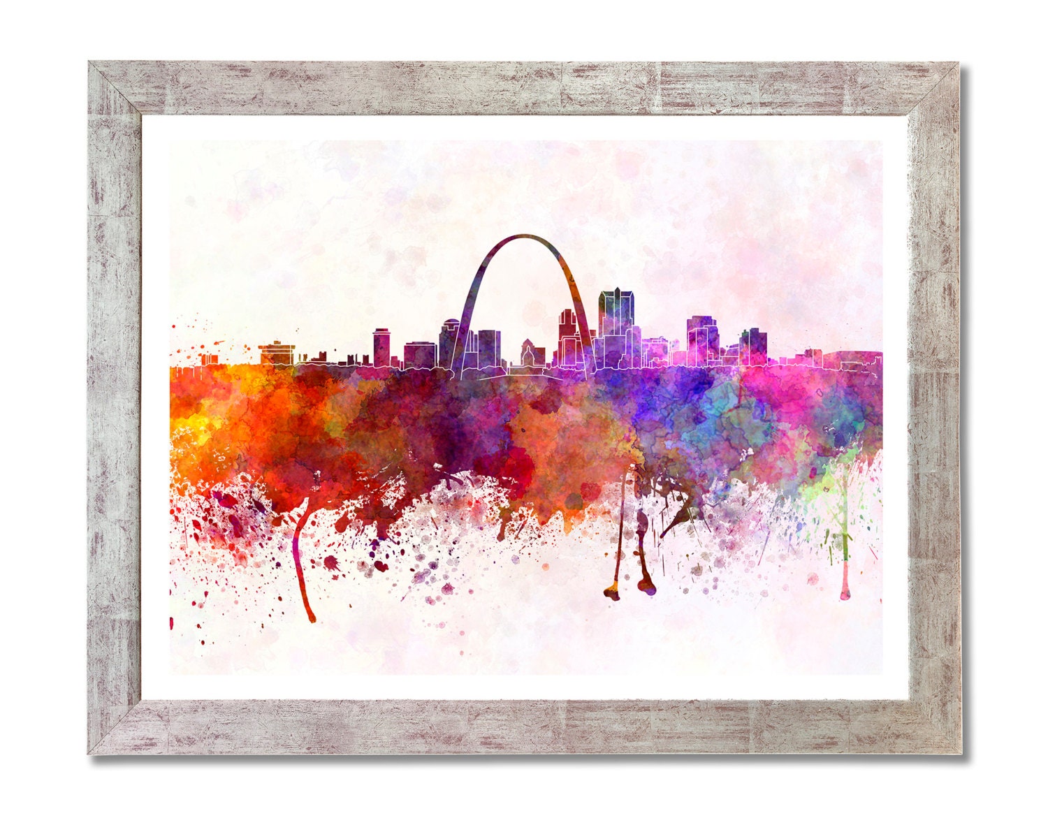 St Louis Skyline in Watercolor Background SKU 0040 - Etsy
