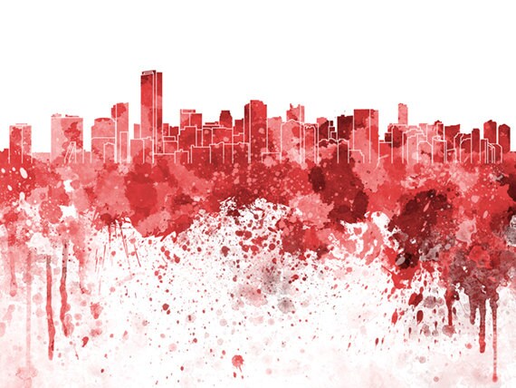 Home Décor and full color SKU 0753 Lille skyline in watercolor on white ...