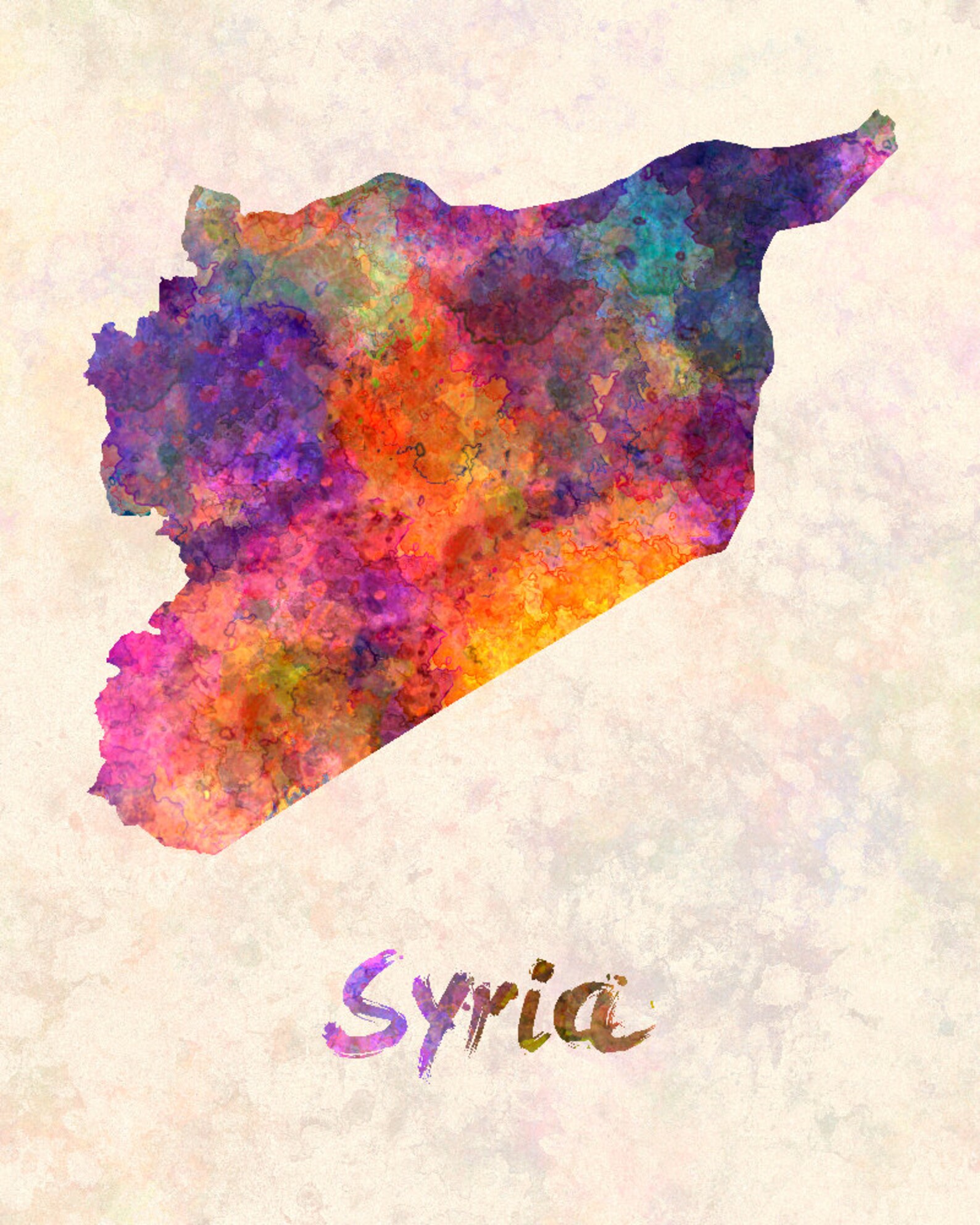 Syria Map in Watercolor Fine Art Print Glicee Poster Decor Home Gift ...