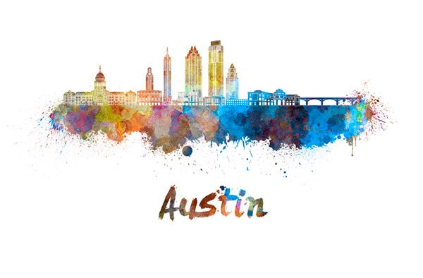 Austin Skyline in Watercolor Over White Background With Name - Etsy