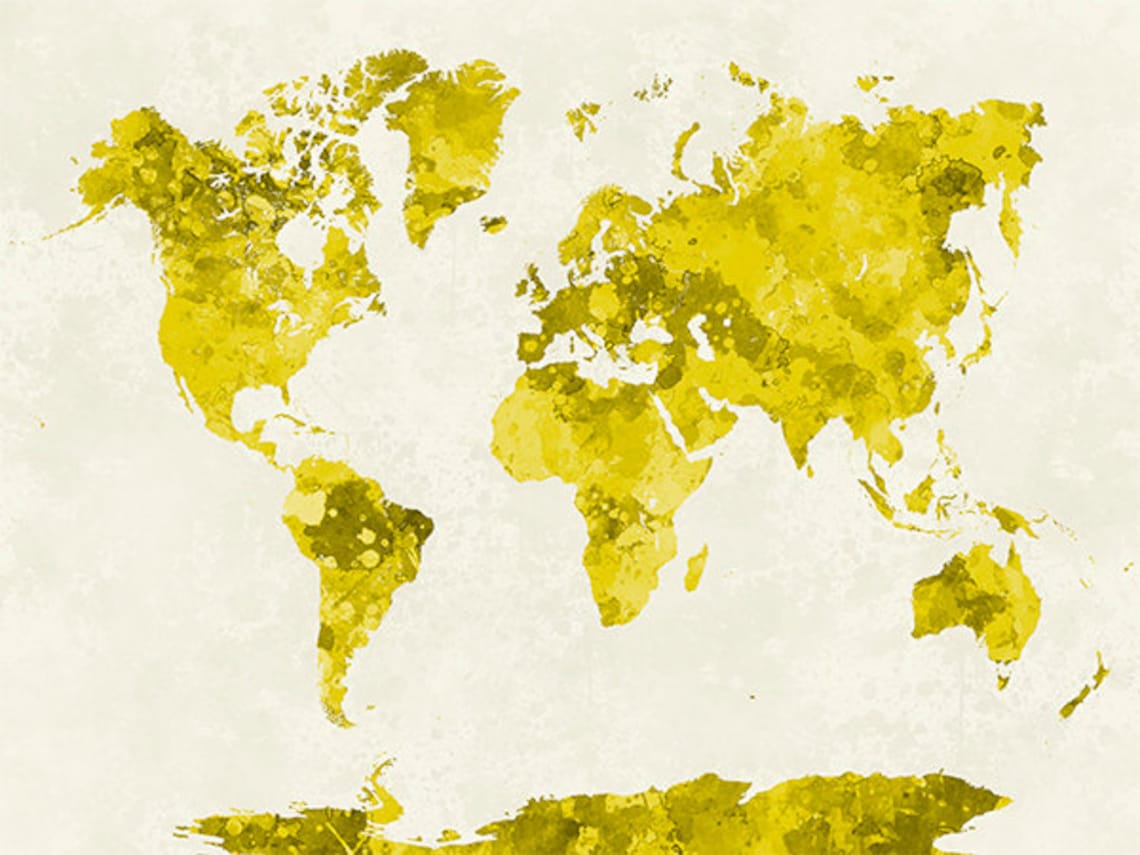 World Map in Watercolor Yellow Painting Abstract Splatters - Etsy