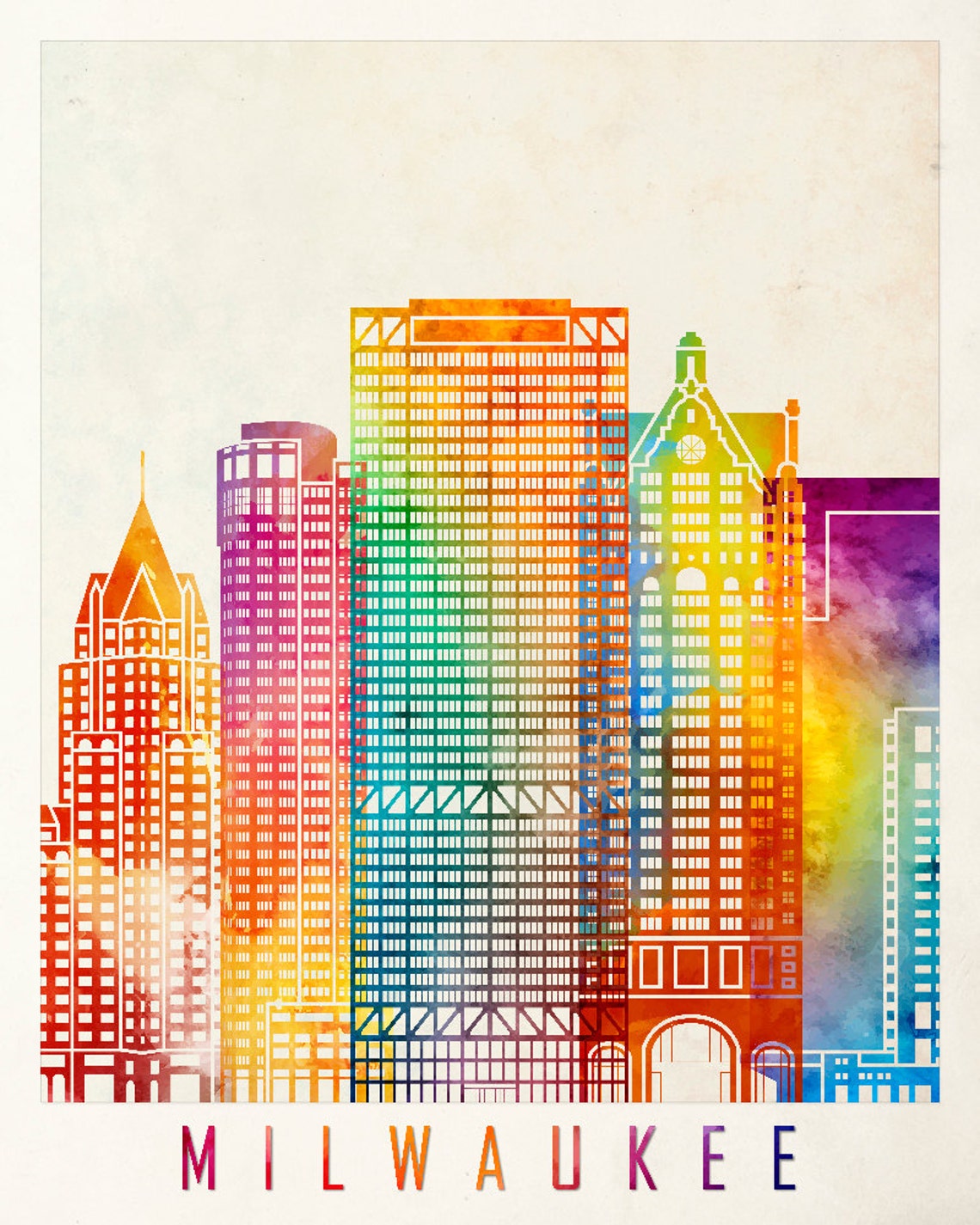 Milwaukee Landmarks Watercolor Poster - Fine Art Print Glicee Poster ...