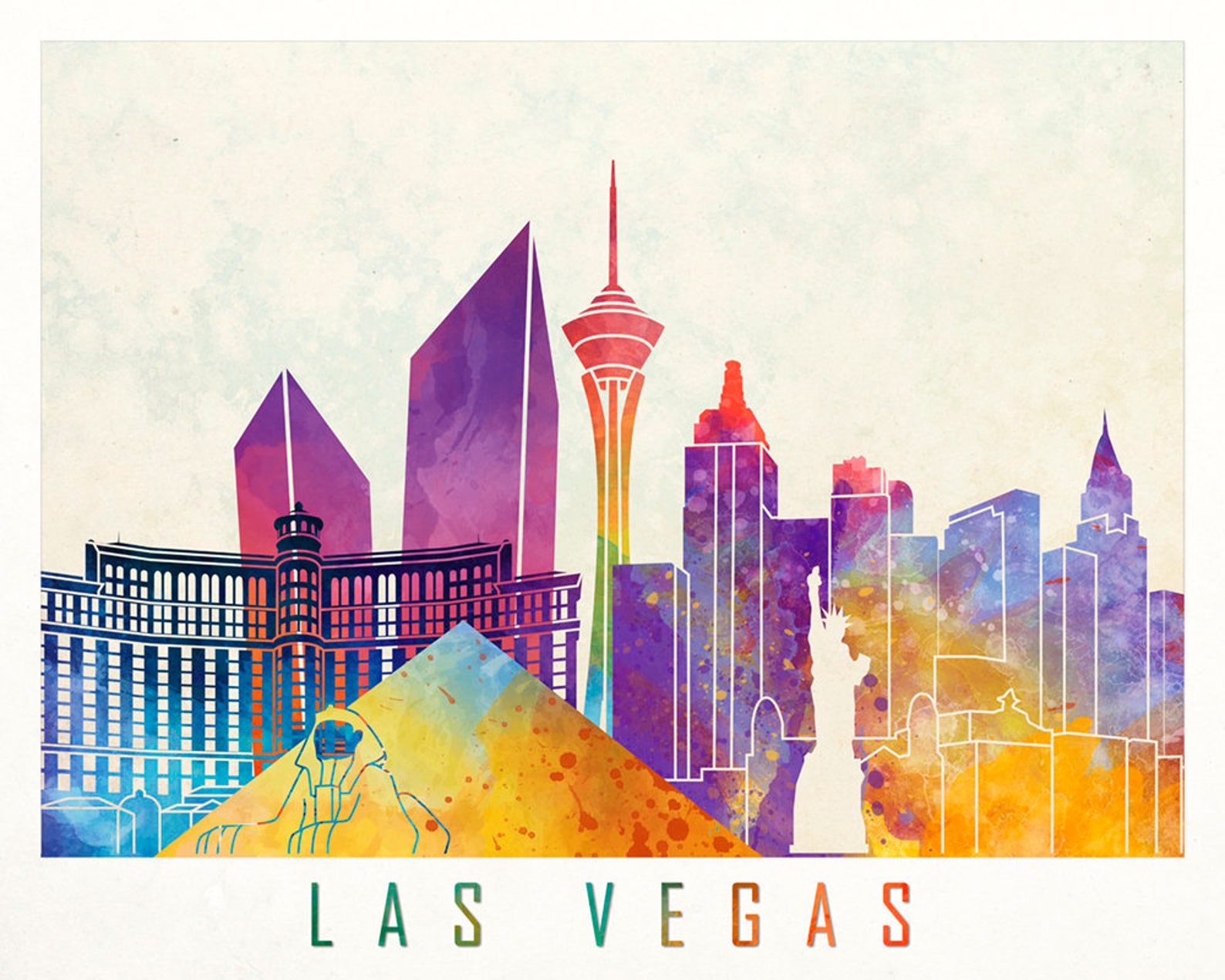 Las Vegas Landmarks Watercolor Poster Fine Art Print Glicee - Etsy
