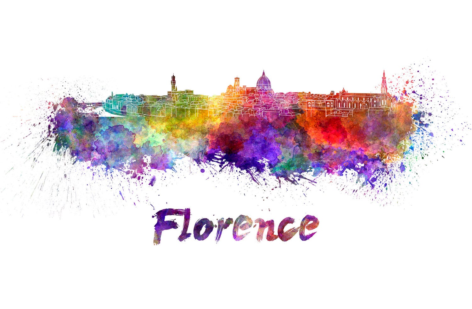 Florence Skyline in Watercolor Over White Background With Name - Etsy