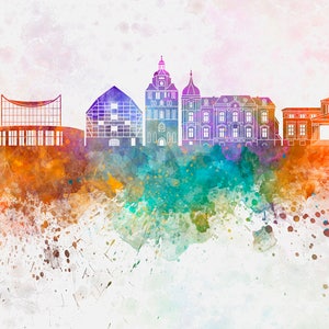 Gorzow Skyline in Watercolor Background Fine Art Print Glicee Poster ...