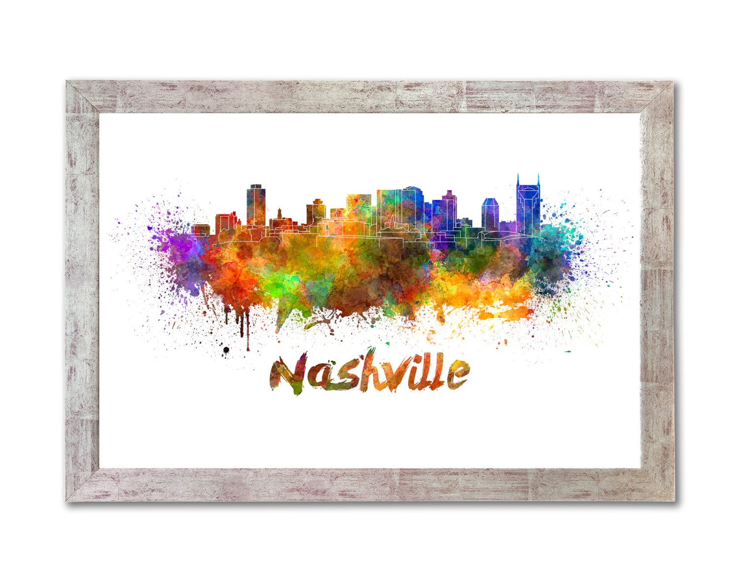 Nashville Skyline in Watercolor Over White Background With | Etsy