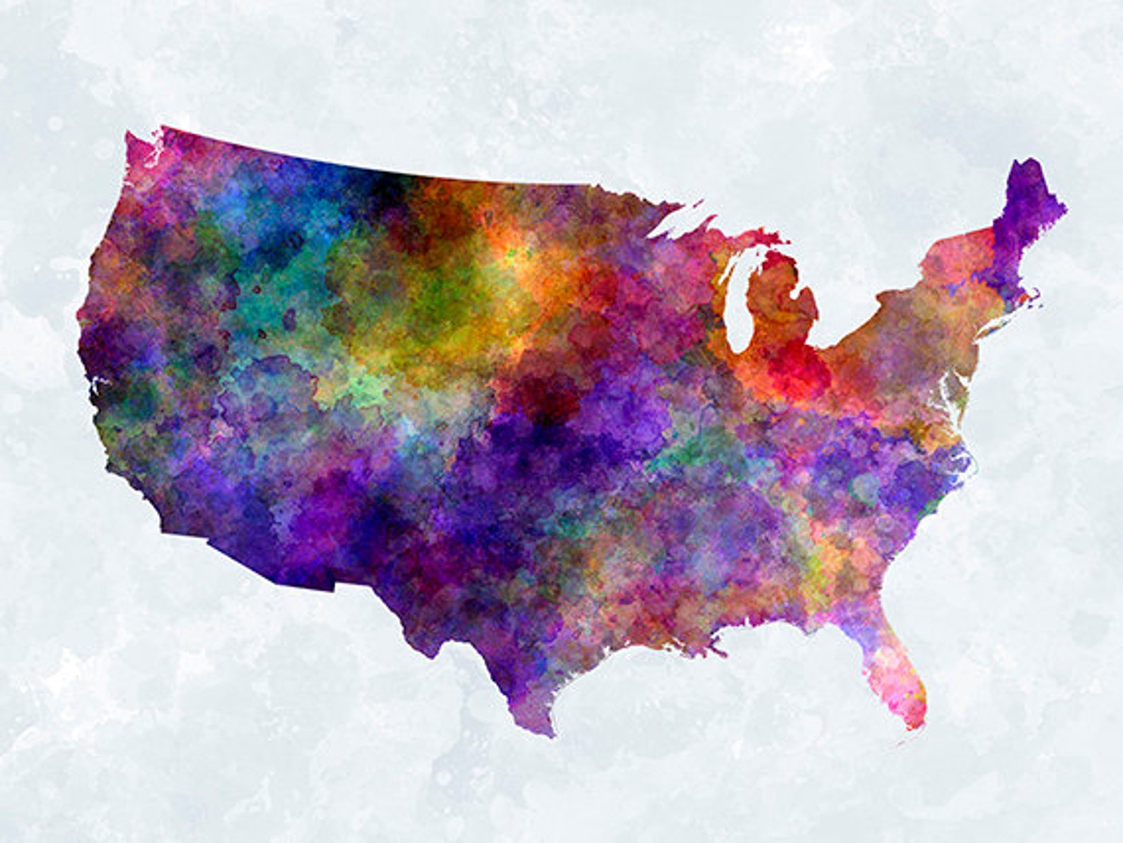 United States Map in Watercolor Painting Abstract Splatters | Etsy