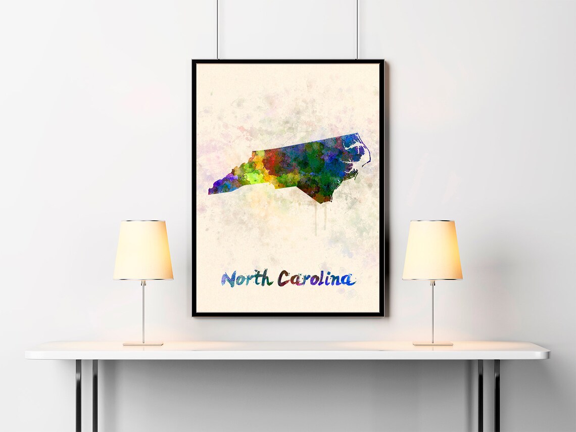 North Carolina State Map in Watercolor on Warm Background | Etsy