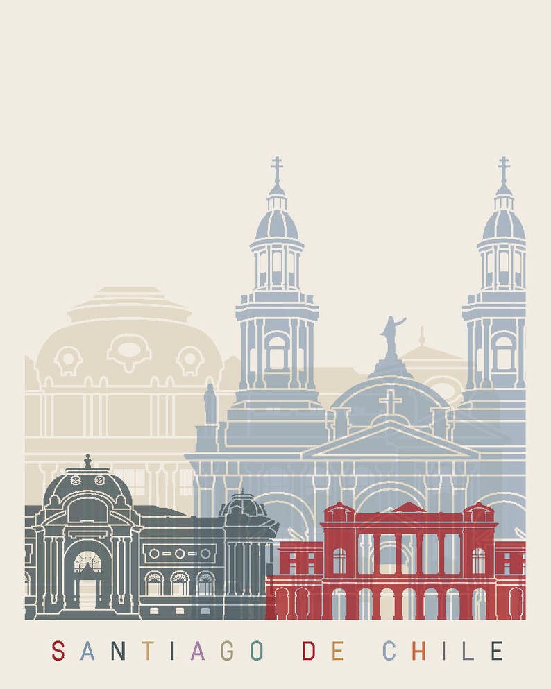 Santiago De Chile Skyline Poster - Fine Art Print Glicee Poster Decor ...