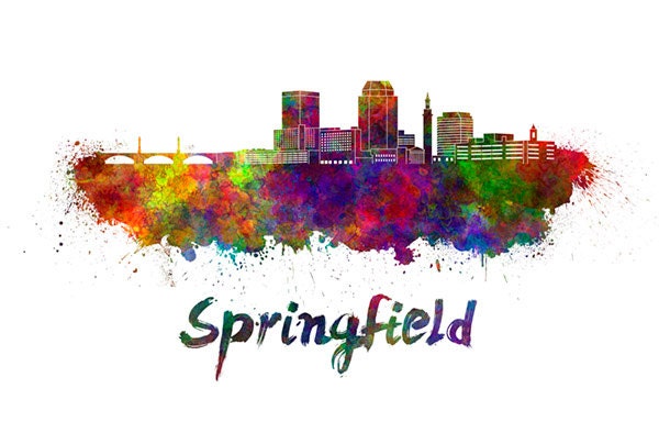 Springfield MA skyline in watercolor over white background - Etsy España