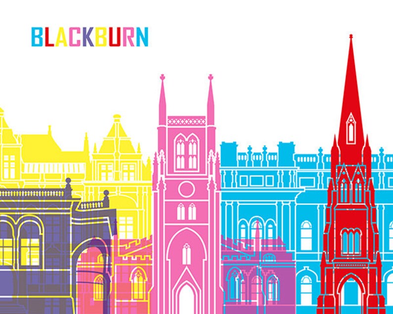 Blackburn Pop Art Skyline Fine Art Print Glicee Poster Decor | Etsy