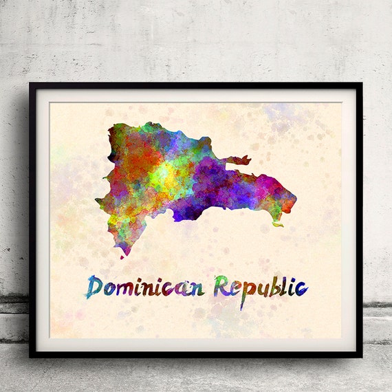 Dominican Republic Map in Watercolor Fine Art Print Glicee | Etsy
