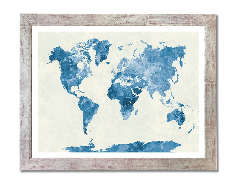 World Map in Watercolor Blue Painting Abstract Splatters SKU - Etsy