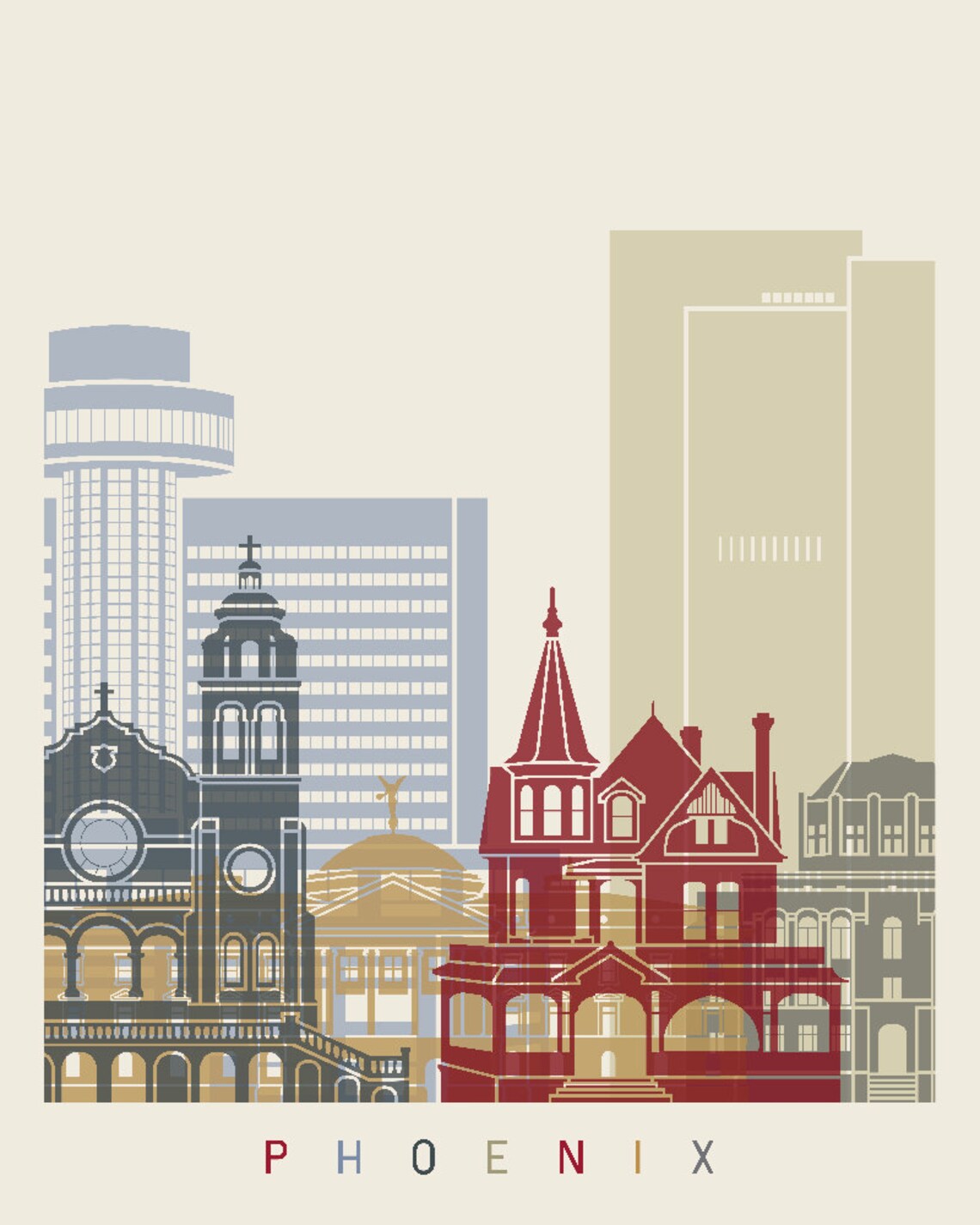 Phoenix Skyline Poster - Fine Art Print Glicee Poster Decor Home Gift ...