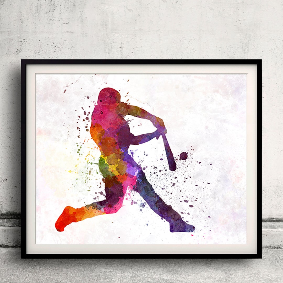 Baseball Player Hitting a Ball 03 Poster Watercolor Wall Art Gift ...