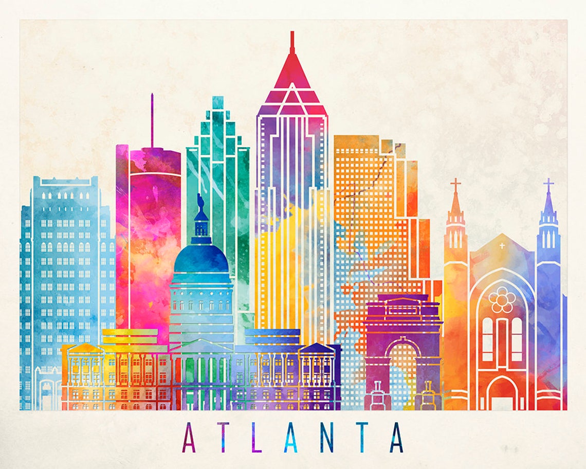 Atlanta Landmarks Watercolor Poster Fine Art Print Glicee | Etsy