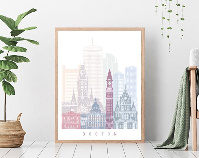 Boston Skyline Poster Fine Art Print Glicee Poster Decor Home Gift ...