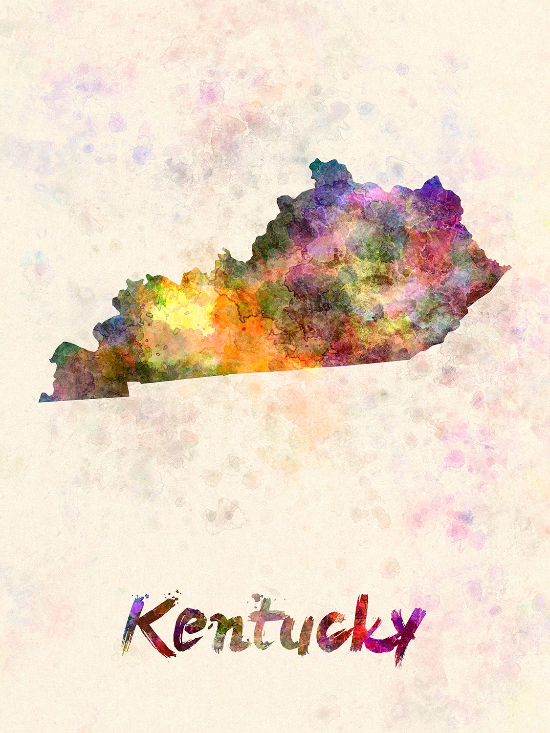 Kentucky State Map in Watercolor on Warm Background SKU 0818 - Etsy